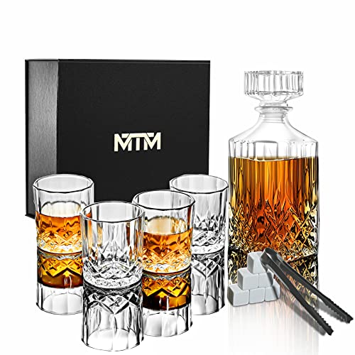 Whiskey Decanter Set 7 Pieces ,Crystal Whiskey Bottle With Glass Stopper, 4 Whiskey Glasses, 6 Cooling Whiskey Stones and Ice Clips, Whiskey, Scotch, Men, Holiday Gifts, Bar Essentials, 32OZ
