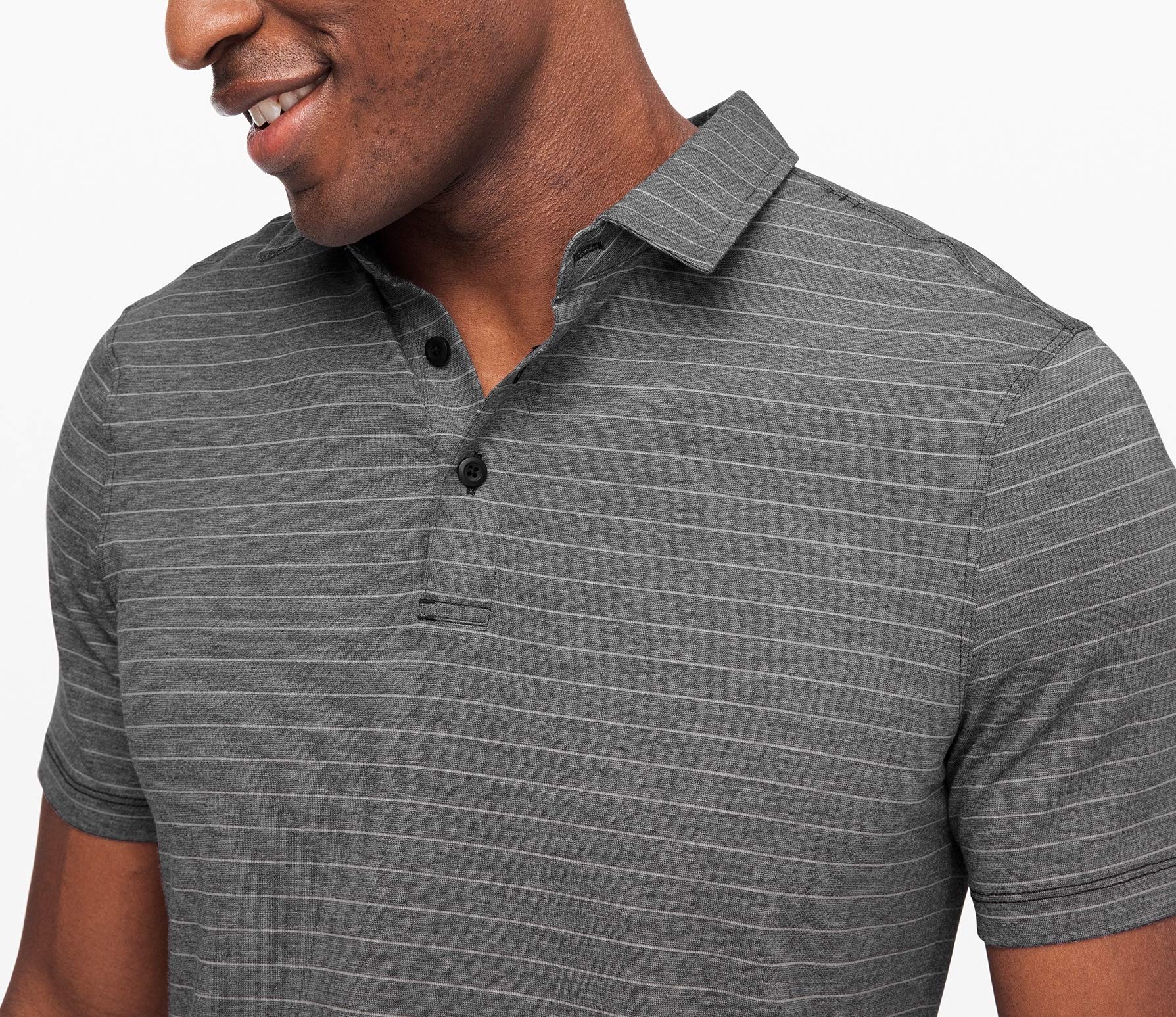 lululemon Mens Evolution Polo Short Sleeve Shirt (Deft Stripe Heathered True Navy, XXL)
