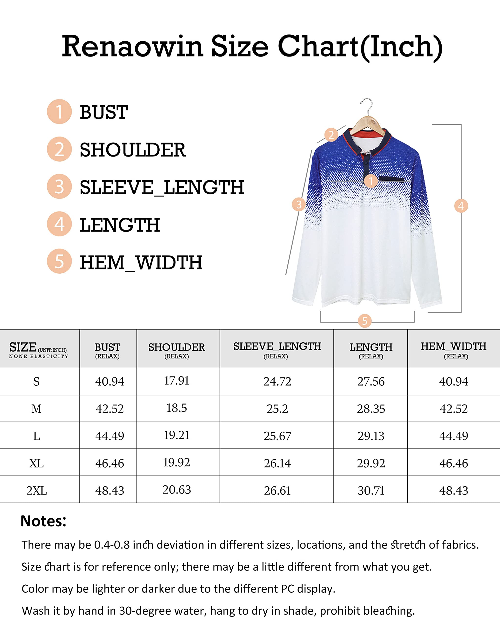 Renaowin Mens Polo Shirts Regular Fit Long Sleeve Button Down Gradient Starspot with Front Pocket Quick-Dry Golf Tee Tennis Shirts,US 46(XL),Blue