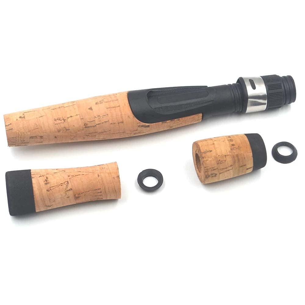 MNFT 1Set Cork Split Grip Rod Handle Kit Baitcast Fishing Rod Building and Repair Tackle with Plastic Reel Seat Rear Grip (Straight Handle)