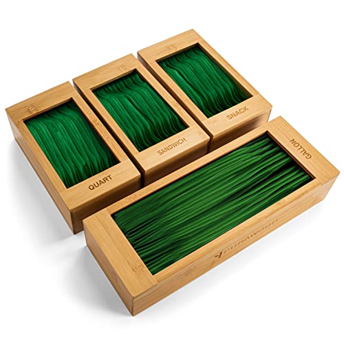 Purawood Ziplock Bag Storage Organizer - Natural Bamboo Organizer to Declutter Your Kitchen β Easy & Efficient Ziplock Bag Organizer - Baggie Holder Compatible with all Brands (4-Pack)