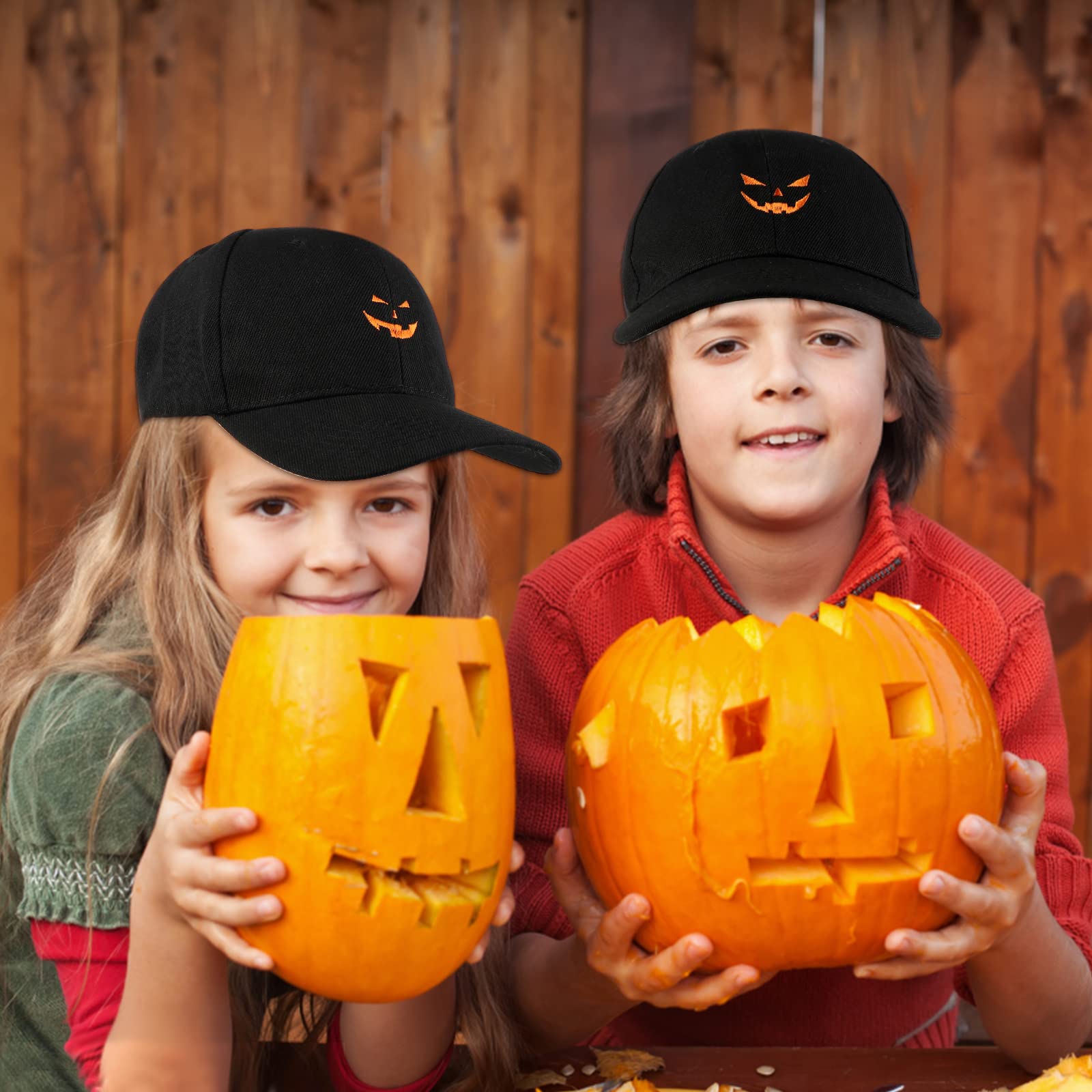 OBANGONG 4 Pcs Halloween Baseball Cap Pumpkin Baseball Dad Hats Adjustable Embroidery Ghost Smile Cap Unisex Black Cap for Men Women Daily Use