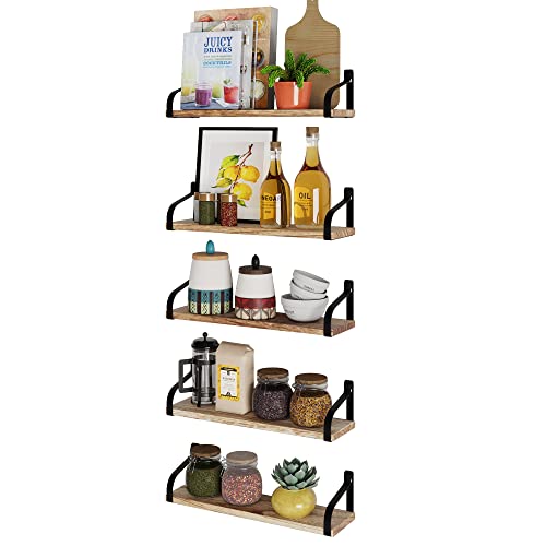 You Have Space Prato Organization & Storage Shelves, Floating Shelves for Living Room Decor, Kitchen, Bathroom, Bedroom, 17"x 4.5" Burned Bookshelf Set of 5
