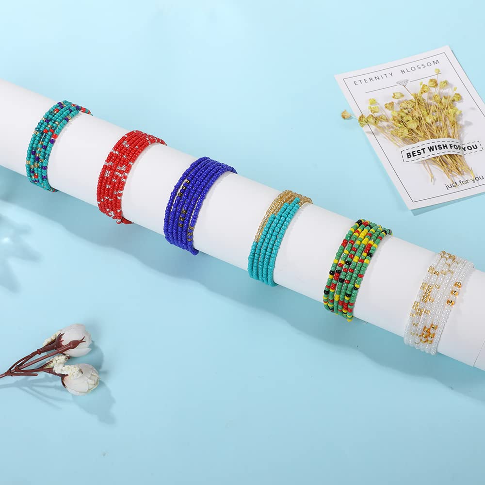 Rainhonor Tie On African Waist Beads Plus Size for Women No-stretch Belly Beads for the Waist Weight Loss Adjustable Stomach Beads(6 pack)