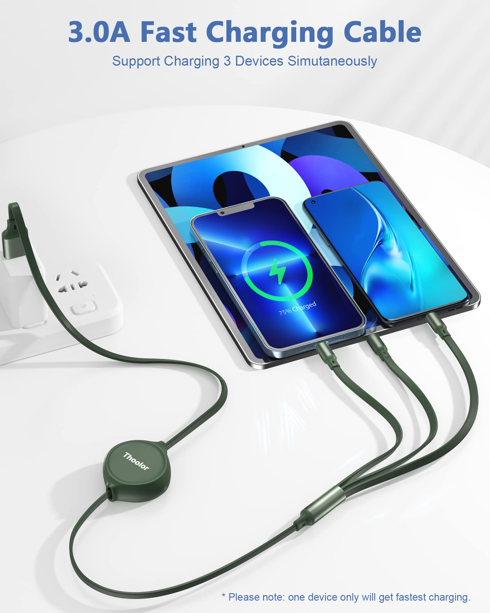 Thoolor Multi Charging Cable 2Pack 4ft 3 in 1 Retractable Cable Fast USB Charger Cord to IP/USB-C/Micro-USB Port for Phone 13 12 11 Xs Xr X 8 7/Tablets/Android/Samsung Galaxy 20 S10 S9 S8/Sony/LG/HTC