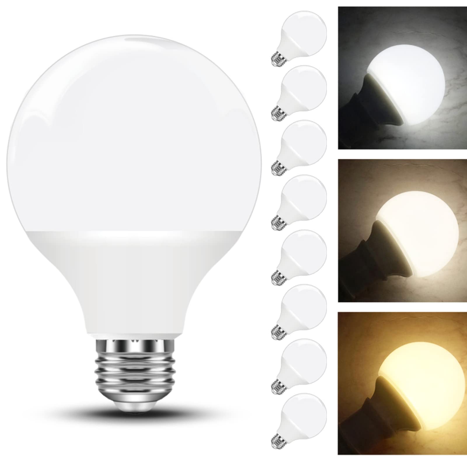 Neporal 8 Packs LED G25 Globe Light Bulbs 2700K/4000K/5000K Color Adjustable 5W 60 Watt Equivalent Bathroom Light Bulbs Round Vanity Light Bulbs for Bathroom Vanity Mirror E26 Base Fixture