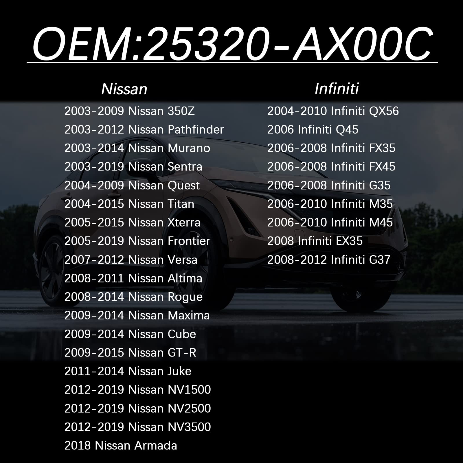 Replace 25320-AX00C 201-1962 Stop Lamp Switch Fit 2003-2019 Nissan Pathfinder Sentra Frontier Versa Altima Rogue Juke Armada,2004-2012 Infiniti M35 M45 G35 G37 EX35 FX35 FX45 Q45 QX56 Stoplight Switch