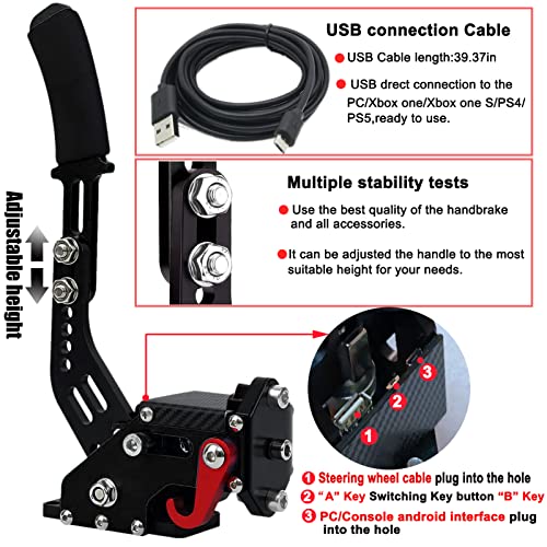 Obokidlyamor 3-IN-1 Upgrade Version For PS4/PS5/PC USB Handbrake Support G29 Compatible With PS4/PS5 For Sim Racing Games Sim Rig,Black,Without Clamp