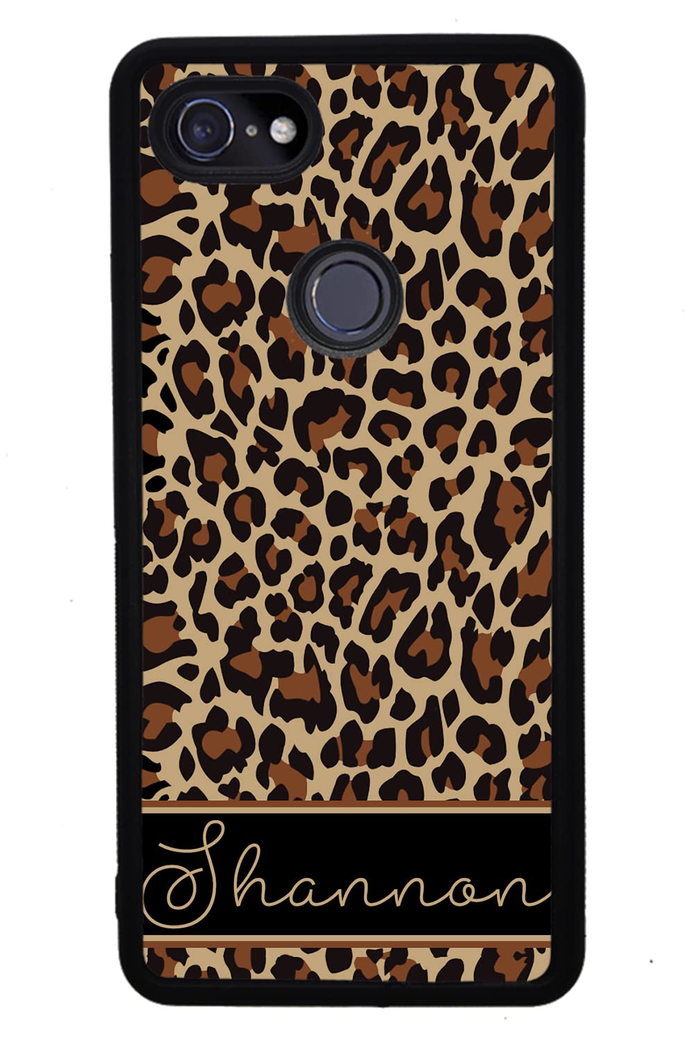 Leopard Animal Skin Personalized Black Rubber Phone Case Compatible With Google Pixel 8 Pro, 8a, 8, 7a, 7, Pixel 7 Pro, 6a, Pixel 6 Pro, 6, 5, 4a 5G, 4a 4G, 4, 4 XL, 3a, 3a XL, 3, 3 XL, 2 XL, 2