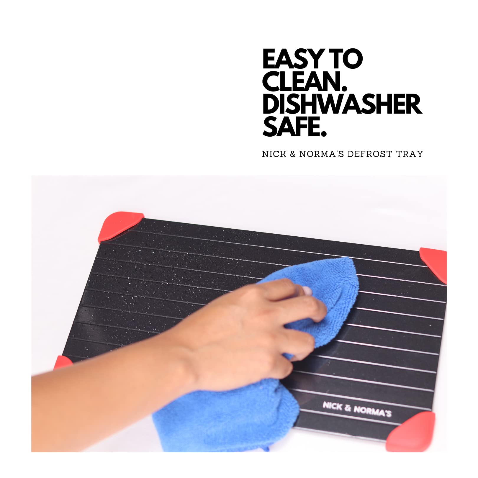 Nick & Norma's Kitchen Defrosting Tray for Frozen Meat β Thermal - Conducting Aluminum Defrosting Plate Board β Large Defrost Thawing Tray for Frozen Meat, Fish, Veggies - Silicone Riser & Water Ridge