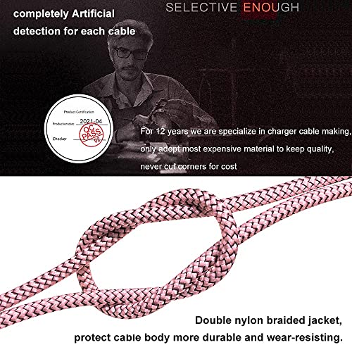 Lieyichan MFI Certified 90 Degree iPhone Charger 10 FT Lightning Cable 3 Pack Right Angled Brided iPhone Charging & Syncing Cord for iPad/iPhone12/11/XR/XS/Max/X/8/7/6(Pink,10ft)