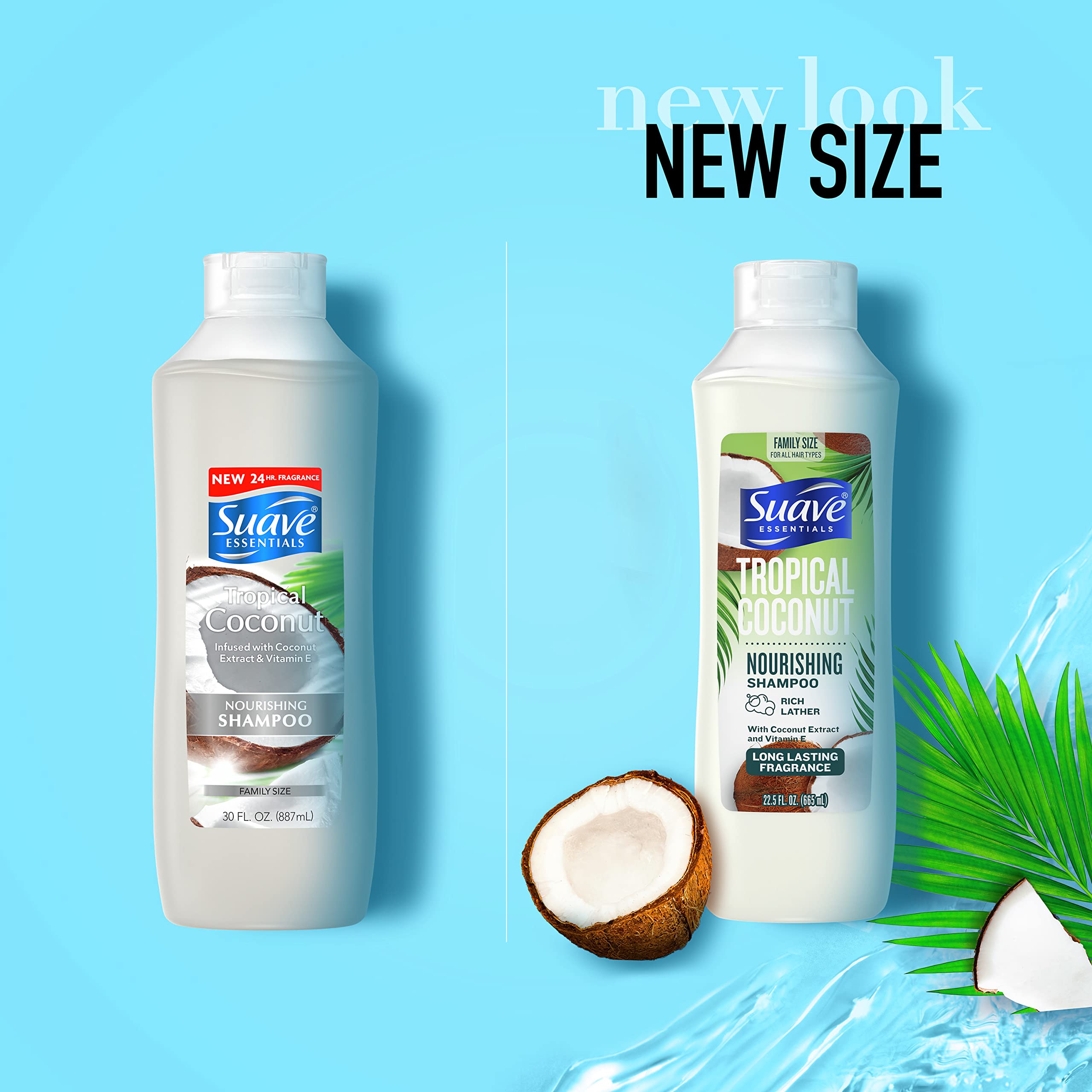 Suave Essentials Nourishing Shampoo, Infused with Coconut Extract and Vitamin E, Tropical Coconut Shampoo with a Long Lasting Fragrance 22.5 oz