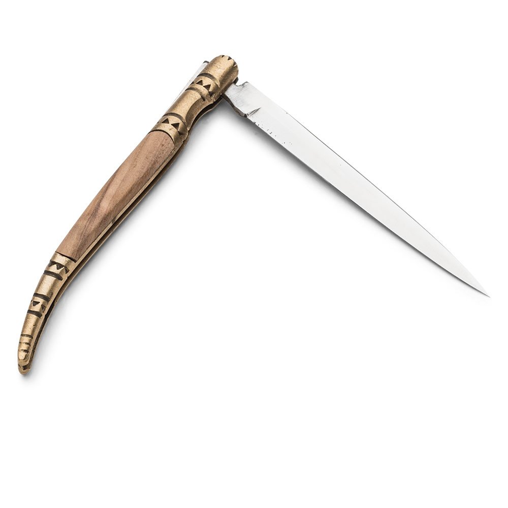Kings County Tools Navaja Style Knife | 1/4" Thin Stainless Steel | 3-1/16” Blade Length | Olivewood and Brass Handle | Traditional Spanish Pattern Design