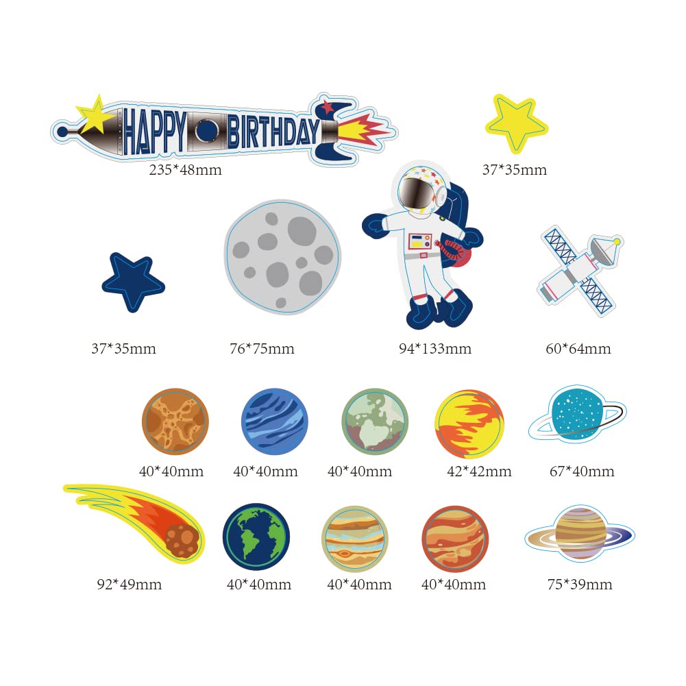 Space Themed Birthday Party Banner and Cake Decorations Kit Solar System Outer Space Galaxy Rocket Blast Off Astronaut Birthday Party Decorations for Kids Birthday Universe Baby Shower Party