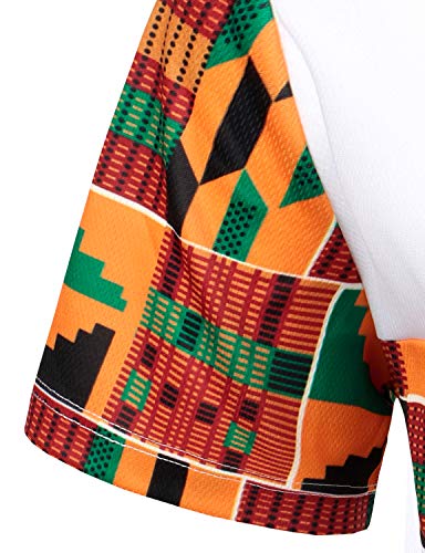 LucMatton Men's Summer 2 Piece African Pattern Printed T-Shirt and Shorts Set Sports Mesh Tracksuit Dashiki Outfits White Large