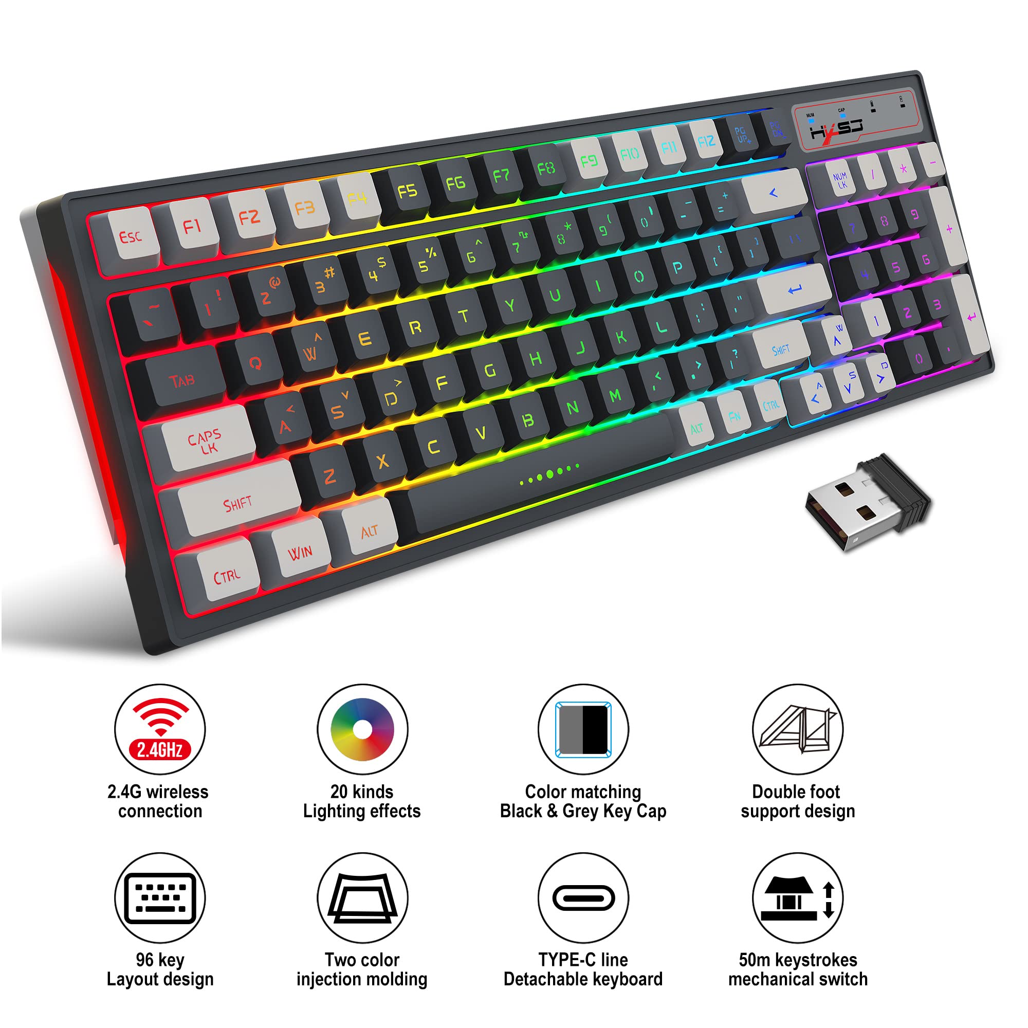 SELORSS Wireless Gaming Keyboard and Mouse Combo,2.4G Rechargeable RGB 96 Keys Ergonomic Mechanical Feeling Keyboard,RGB Backlit Wireless Lightweight Gaming Mouse for Windows Mac PC Xbox PS4 Gamers