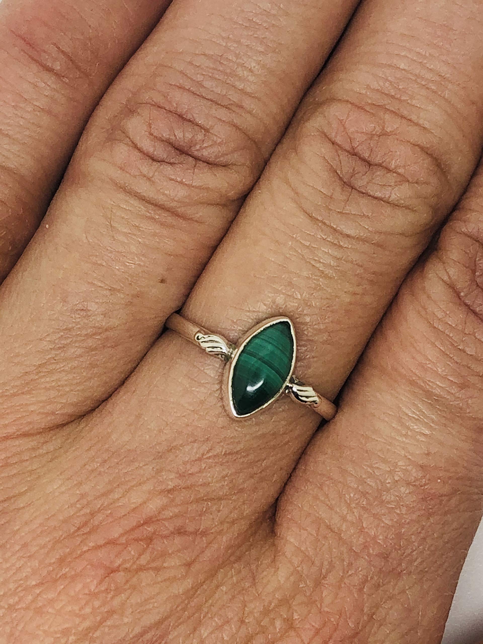 Koral Jewelry Marquise Malachite Ethnic Delicate Ring 925 Sterling Silver Vintage Tribal Gipsy Boho Look (8)