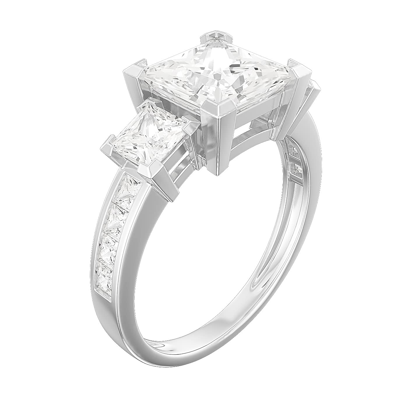 PRSTANI Sterling Silver Three Stones All Princess Cut Simulated Diamond Engagement Ring 2CT Main Stone (7)