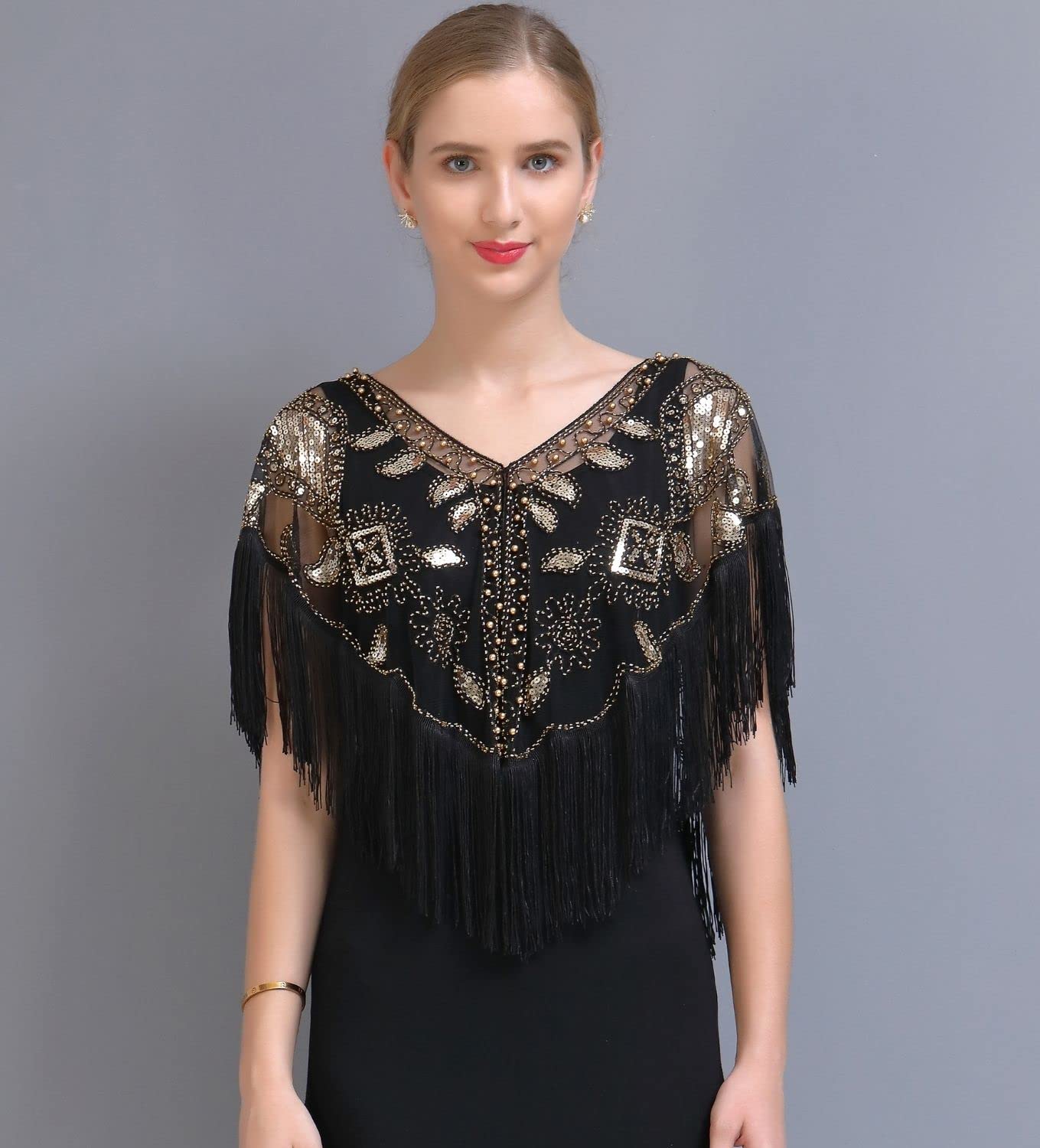 Rlosjin πππππ¬ ππ‘ππ°π₯ ππ¨π« ππ¨π¦ππ§, Sequin Beaded Bridal Shawl, Dab Dinner Shawl, Prom Shawl, Dinner Scarf, ππ«ππ¬π¬ πππ«ππ² ππ‘ππ°π₯- Black Gold