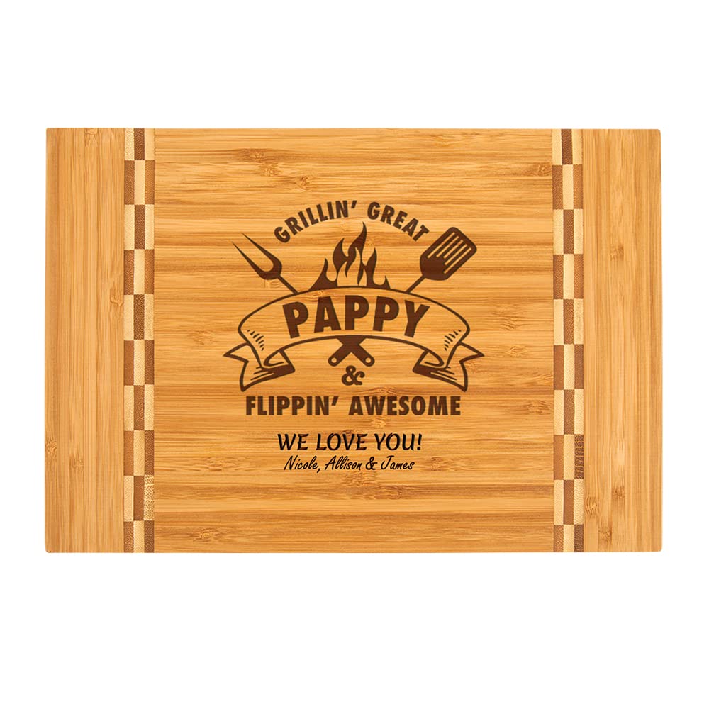 Pappy GiftāPERSONALIZED Bamboo Cutting Board Custom Engraved Grillin Great Flippin Awesome Fathers Day Birthday Christmas Gift Best Pappy Ever Papa Poppop Gifts from Grandkids Grandchildren (8.25x12)