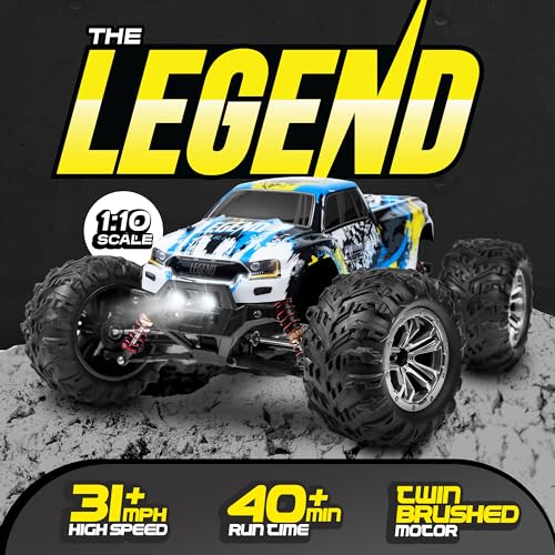 LAEGENDARY 1:10 Scale 4x4 Off-Road RC Truck - Hobby Grade Brushed Motor RC Car with 2 Batteries, Waterproof Fast Remote Control Car for Adults