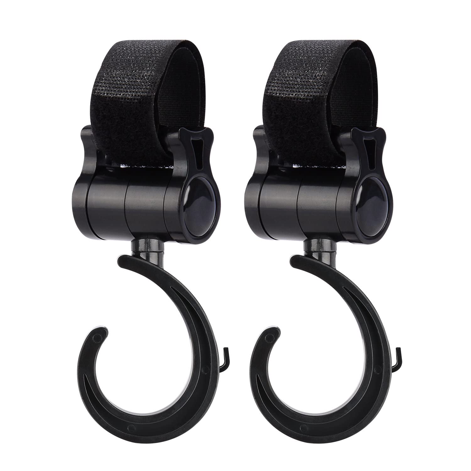 supregear Stroller Hooks, 2 Pack Multipurpose Stroller Hangers Holders Stroller Assistant Accessory for Diaper Bag Clothing Grocery Stroller Organizer in Black