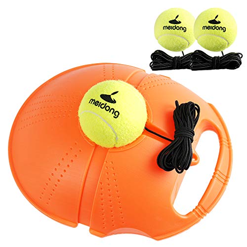 MEIDONG Tennis Trainer Rebound Baseboard with 3 Long Rope Balls Great for Singles Training, Self-Study Practice, Tennis Training Tools for Kids Adults Beginners (Orange)