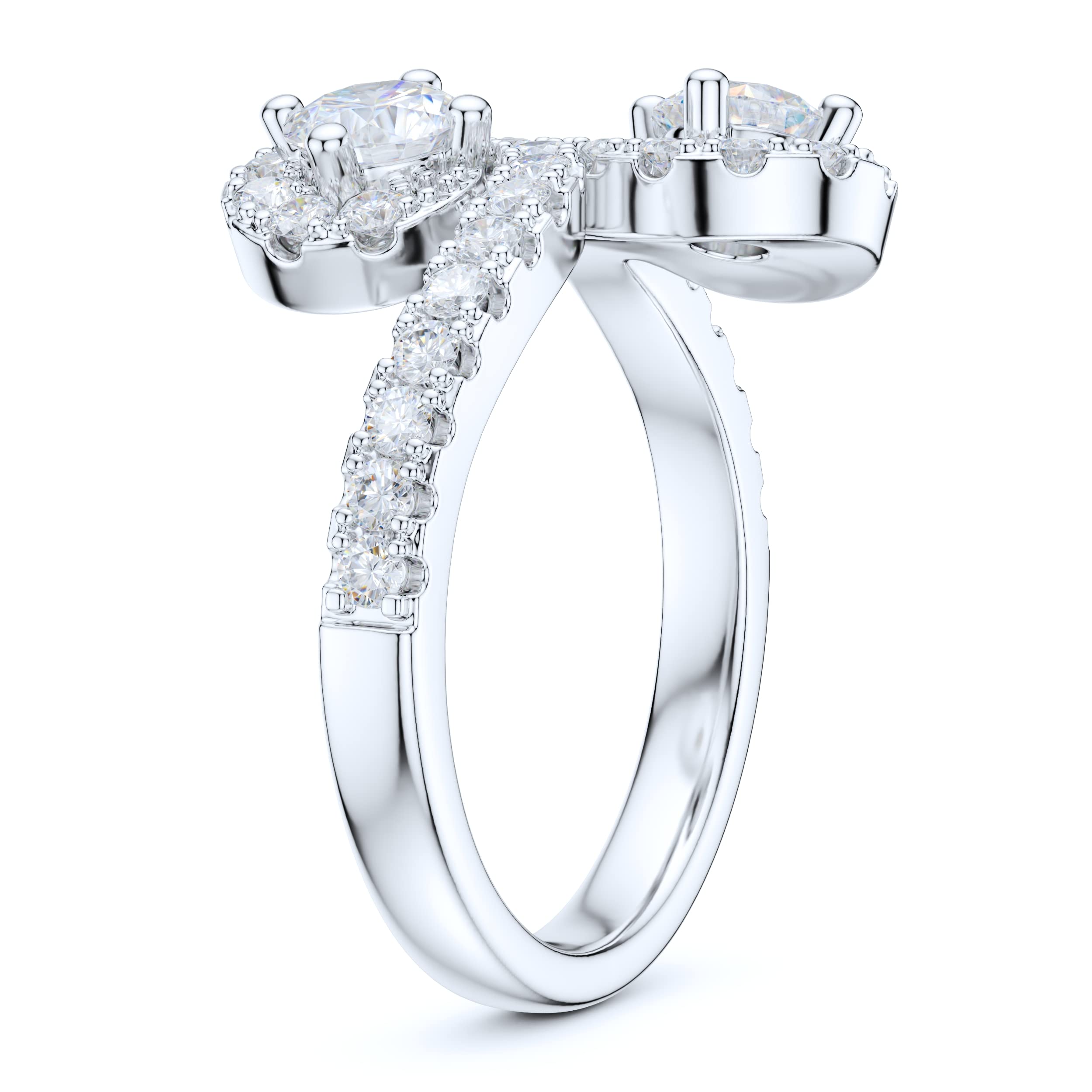 PRSTANI Sterling Silver Fashion Two Split Filigree Vine Simulated Round Brilliant Cut Diamond Halo Promise Engagement Ring (4.5)