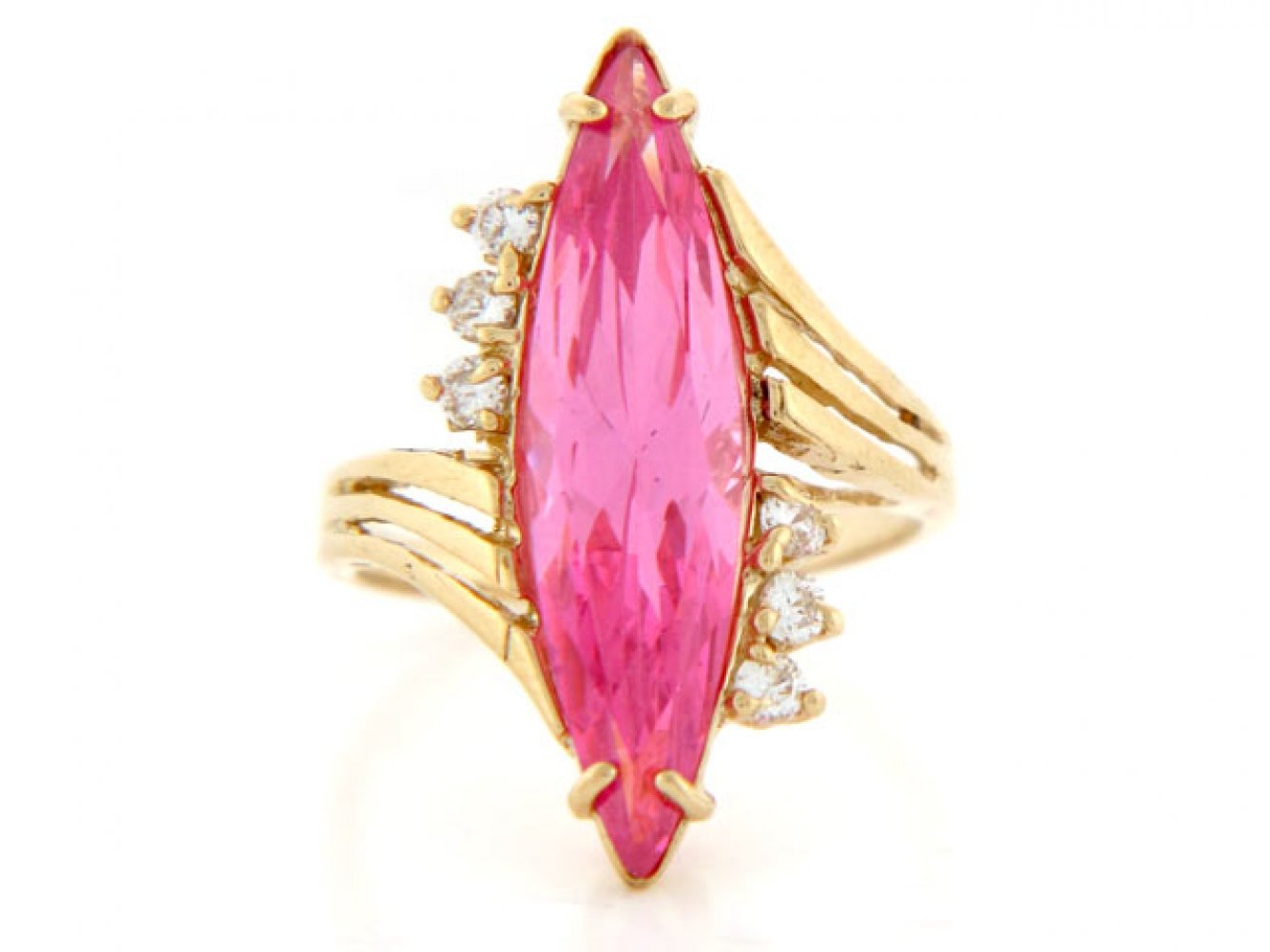 Jewelry Liquidation 14k Solid Yellow Gold Pink CZ Synthetic October Birthstone Ring
