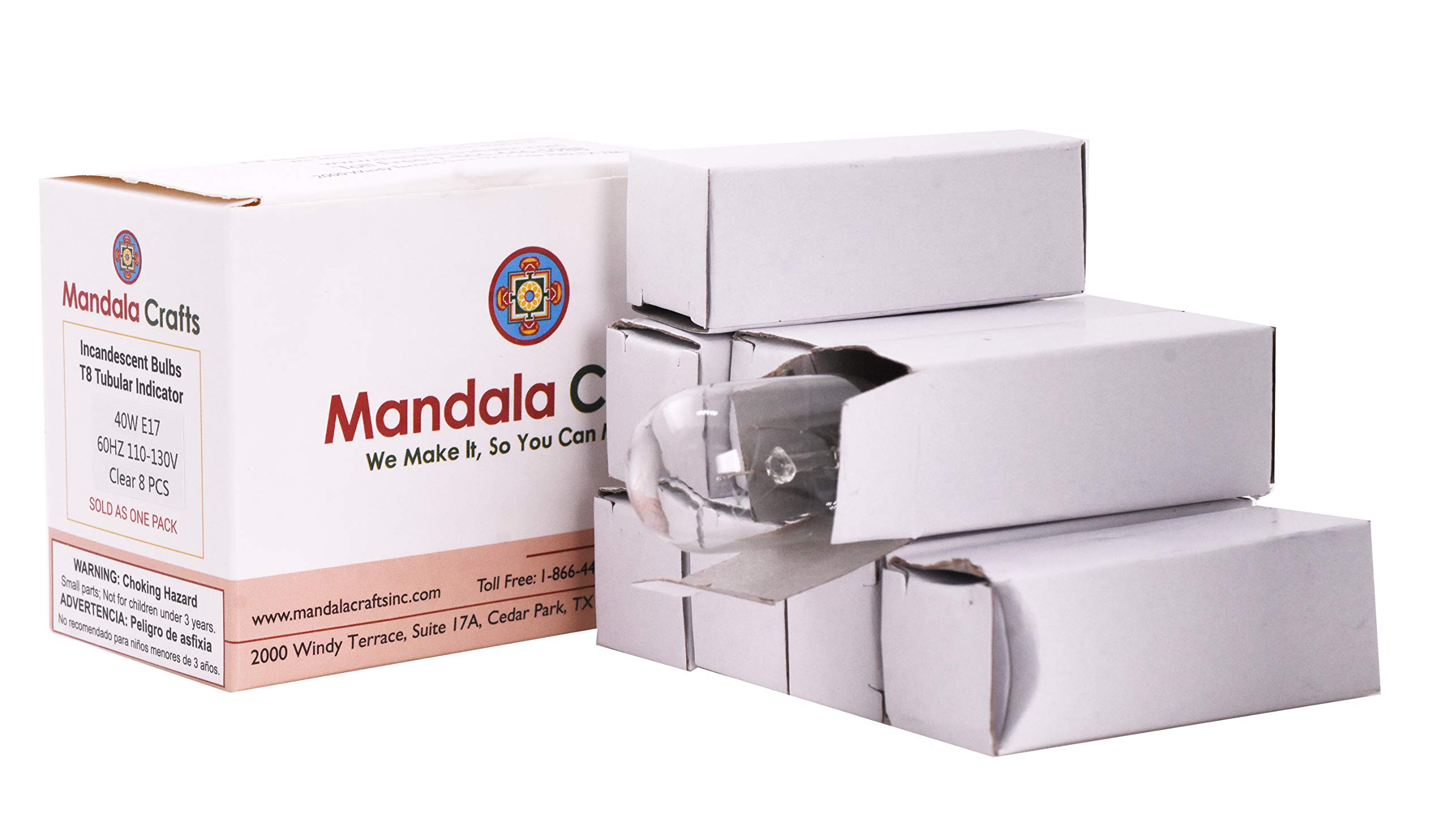Mandala Crafts Appliance Light Bulbs for Microwave, Refrigerator, Oven; Dimmable, Intermediate Base, Pack of 8 (Warm White, E17 T8 120V 40 Watt)