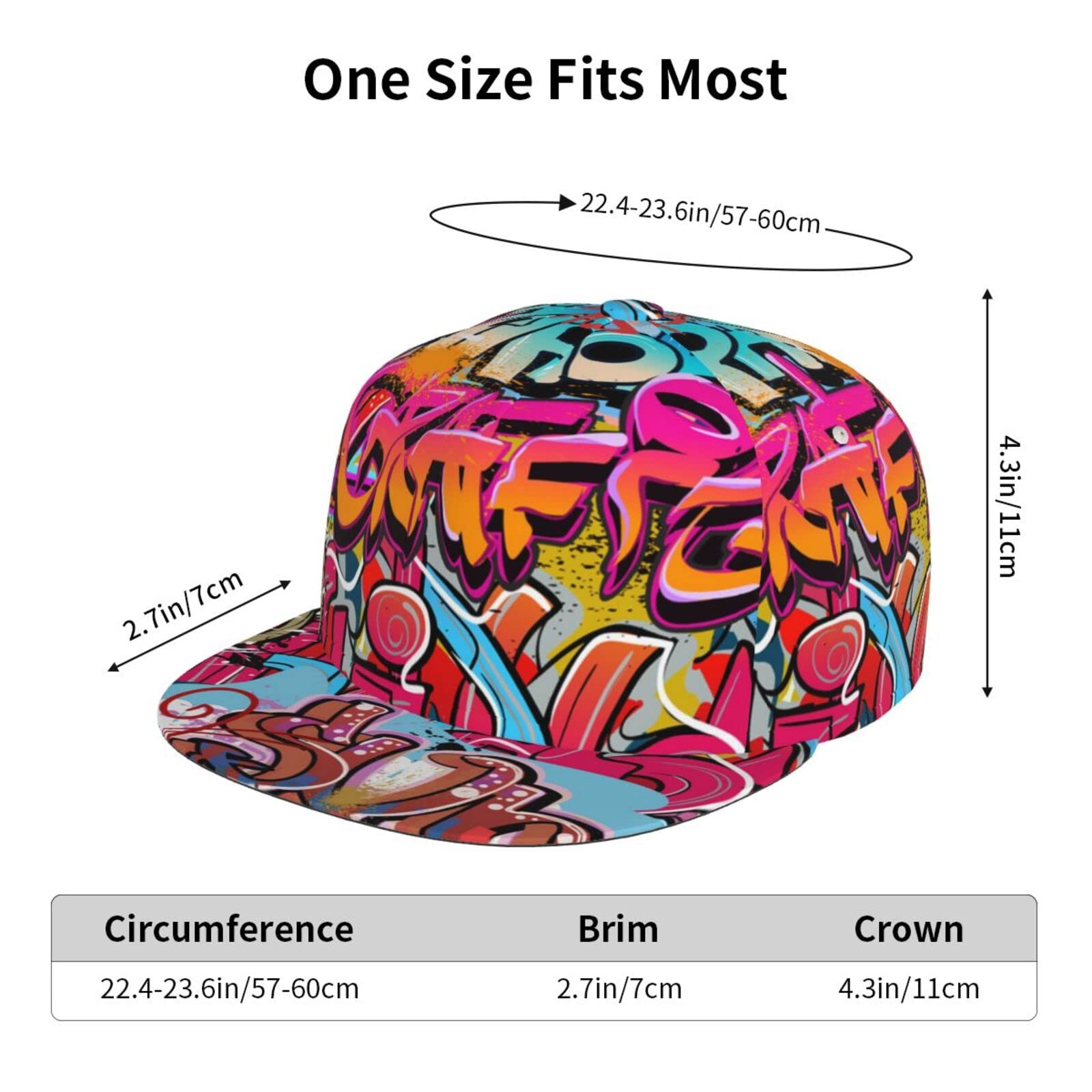 Quzioxe Graffiti Wall Urban Flat Bill Brim Cap Hip Hop Hat Baseball Cap for Men Women Adjustable Square Flat Visor Back Trucker Snapback Hat