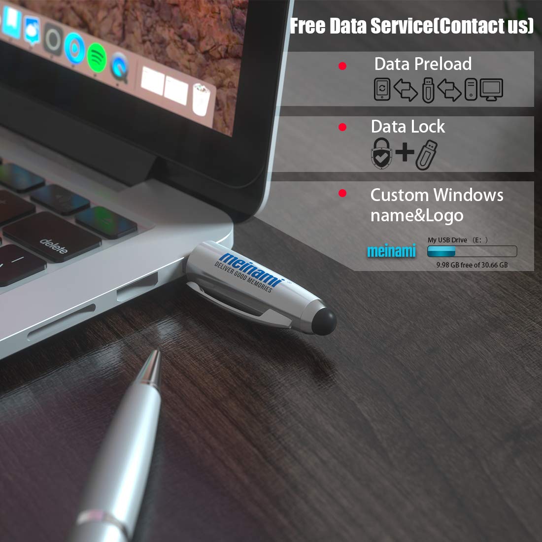 MEINAMI Customized USB Flash Drive Silver Pen Custom Thumb Drive Metal Personalized Memory Stick 4GB 25 Pack