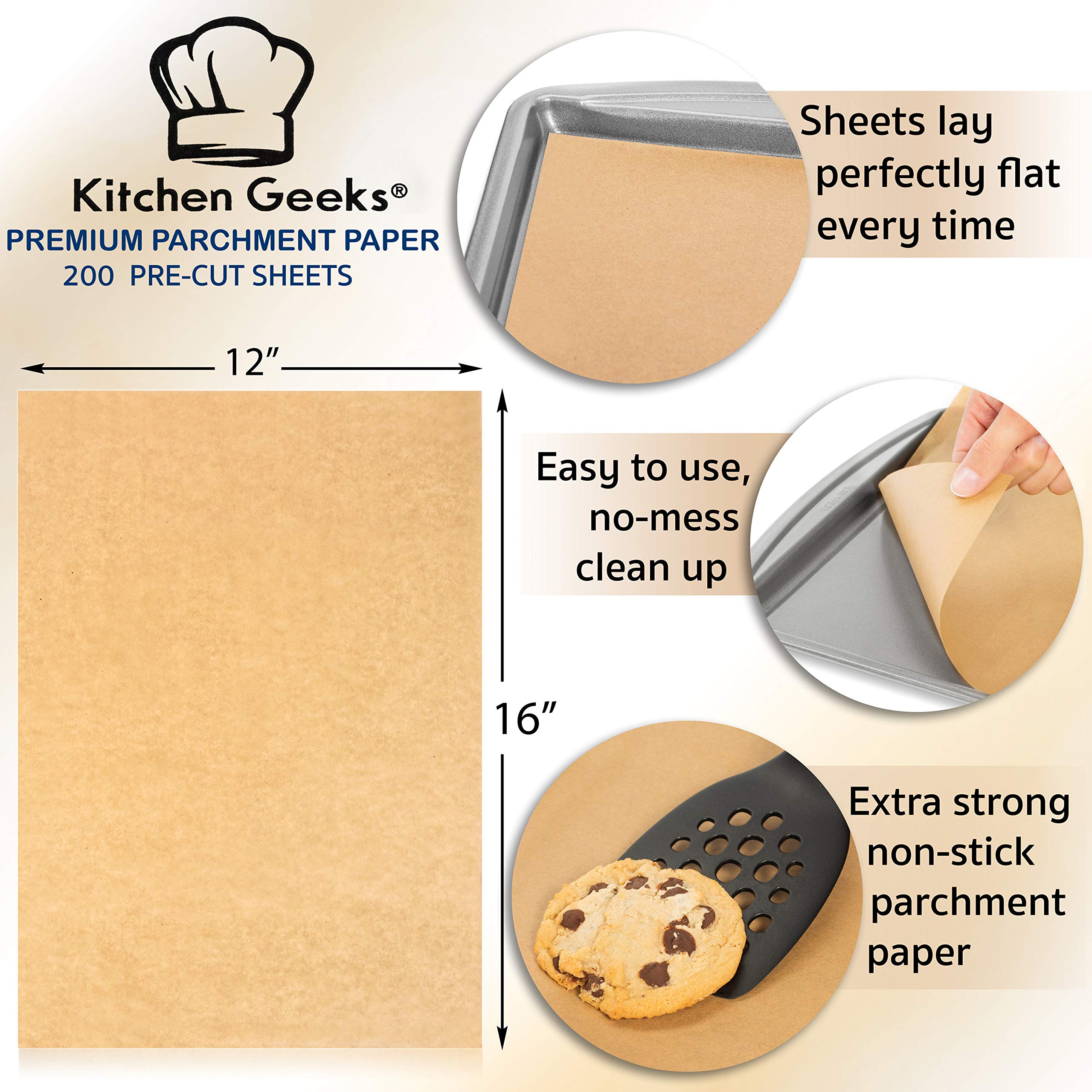 Parchment Paper Baking Sheets Unbleached Non-Stick Precut 12x16 Inches Will Not Curl Pack of 200