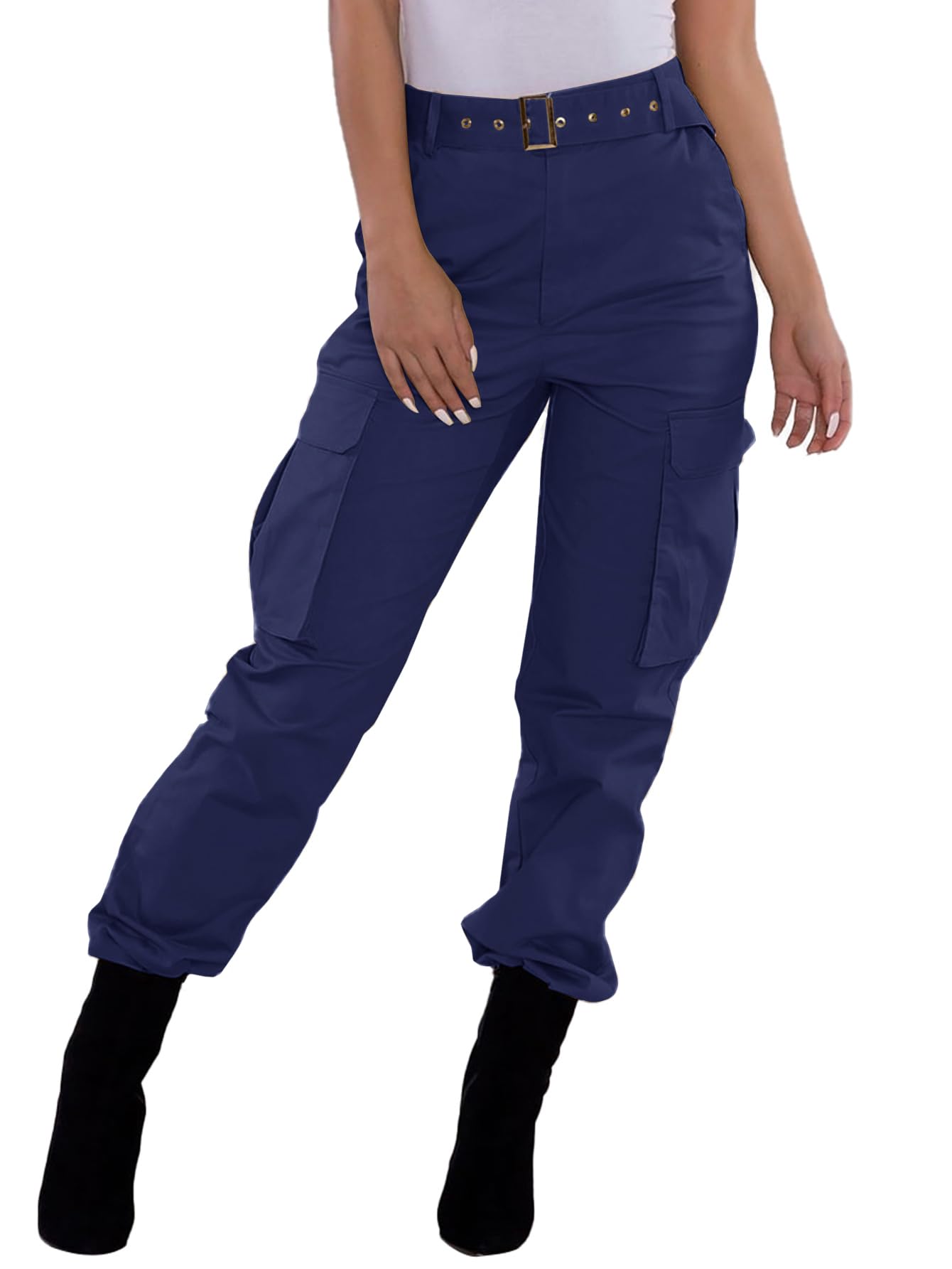 LYANER Women's Casual Cargo High Waisted Solid with Pocket Baggy Jogger Pants Khaki Medium