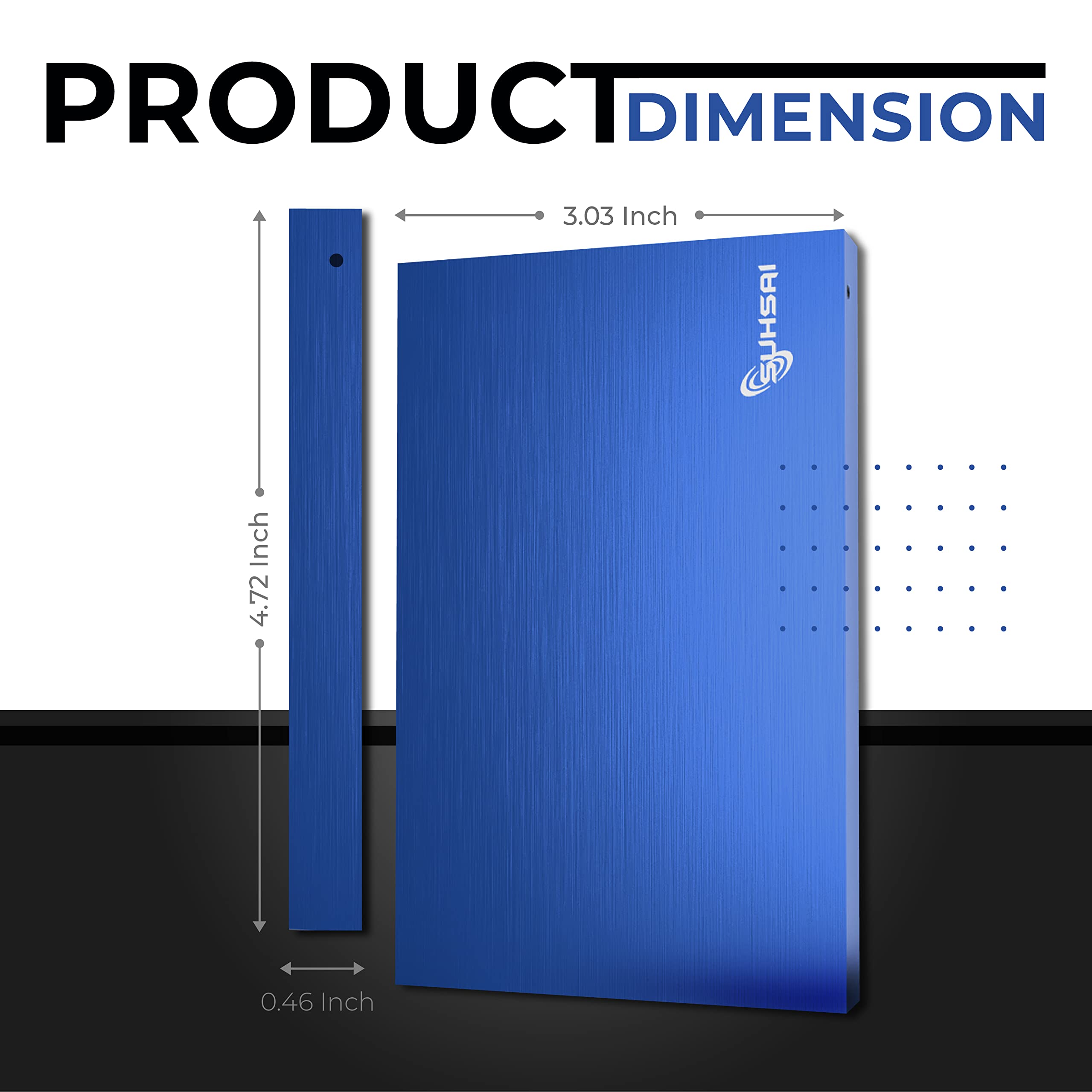 SUHSAI External Hard Drive USB 3.0 Ultra Slim Memory Expansion HDD- 2.5" Storage & Backup Drive 250GB Hard Drive Compatible with MAC, pc Laptop, Desktop, PS4, PS5, Xbox, Xbox Console (Blue)