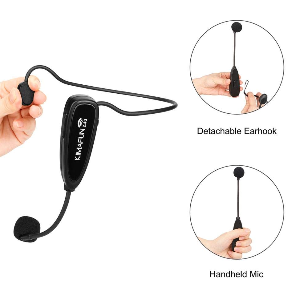 KIMAFUN Wireless Microphone Headset, 2.4G Wireless Microphone System Transmitter & Receiver, Headset and Handheld 2 in 1 for Voice Amplifier, Recording, Speaking, Online Chatting (G100)