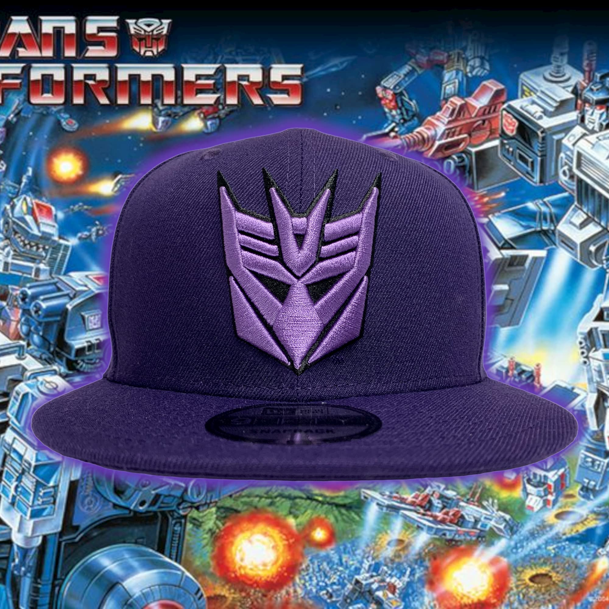 New Era 9FIFTY Transformers Decepticon Logo 80's Cartoon Snapback Hat Cap Purple