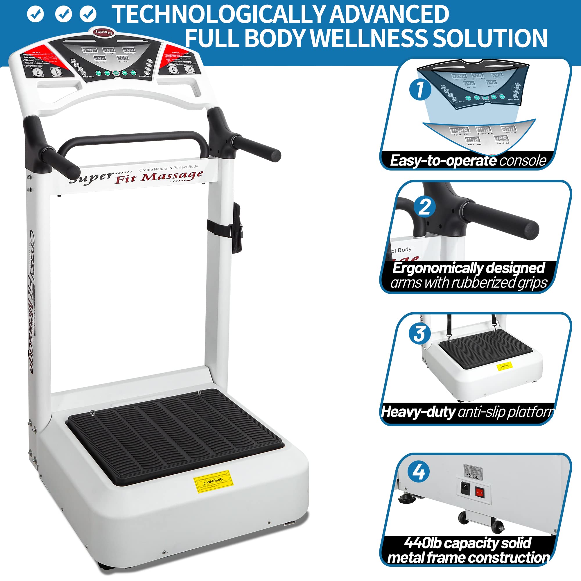 Ps Vibration Plate Exercise Machine, Whole Body Workout Super Large Vibration Platform Support 400 lbs with Resistance Band Cardio Training Weight Loss Equipment for Gym Home