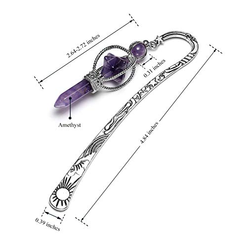 MANIFO Metal Amethyst Crystal Bookmark Healing Crystals Gemstone Pendant Charm Book Marker for Women Men