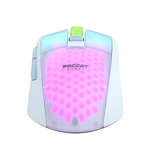 ROCCAT Burst Pro Air Lightweight Symmetrical Optical Wireless RGB Gaming Mouse with 19K DPI Optical Owl-Eye Sensor, Optical Switches, Titan Wheel, 81-Gram Weight β White
