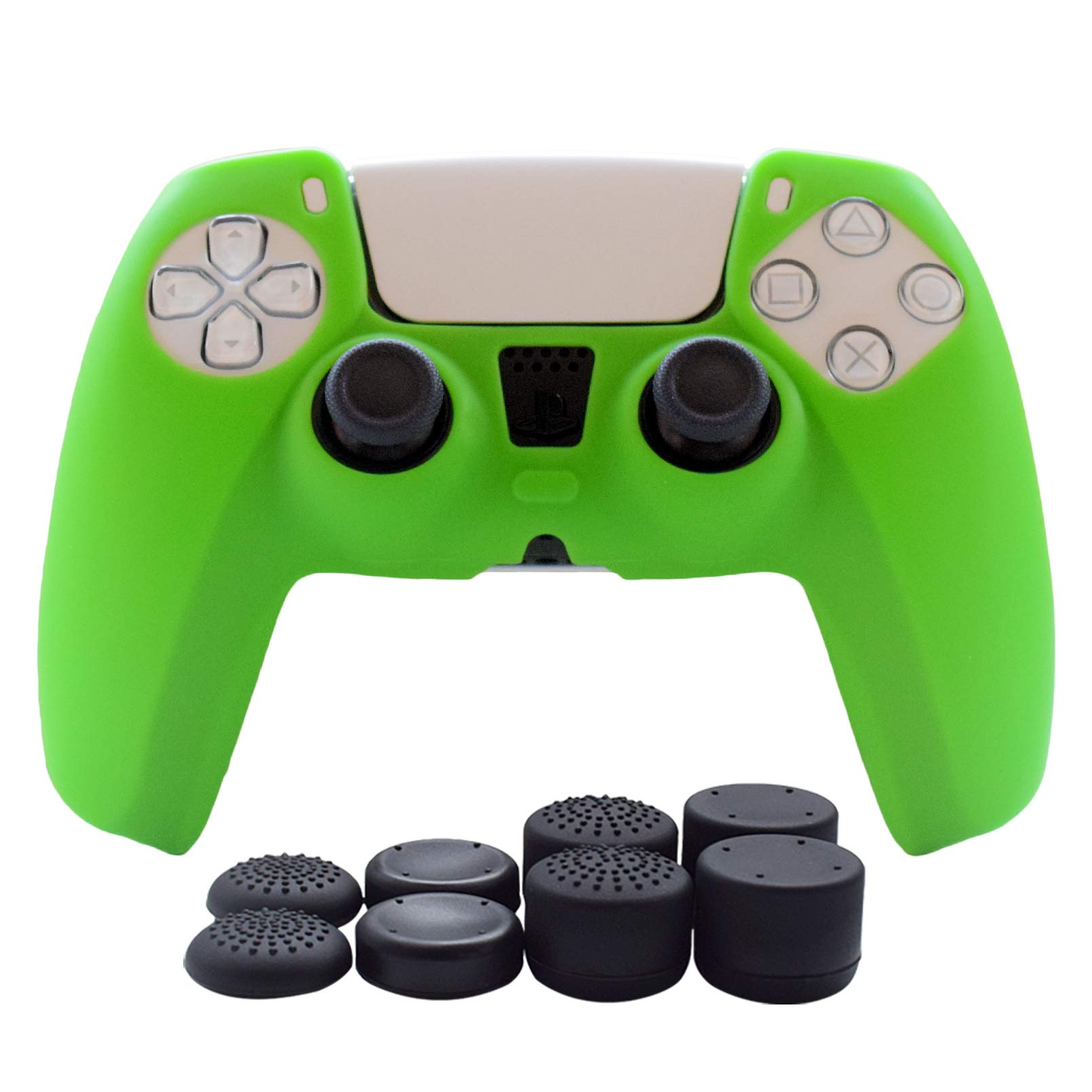 PS5 Controller Skin,Hikfly Silicone Cover for PS5 Grips PlayStation 5 Controller Cover Protector Sleeve Kits Video Games with FPS Pro Thumb Grips Caps(Green)