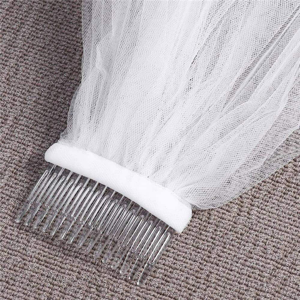 Sekhluno Wedding Veil, 1 Tier Pearl Bridal Veil with Comb Women's Short Veils (White)