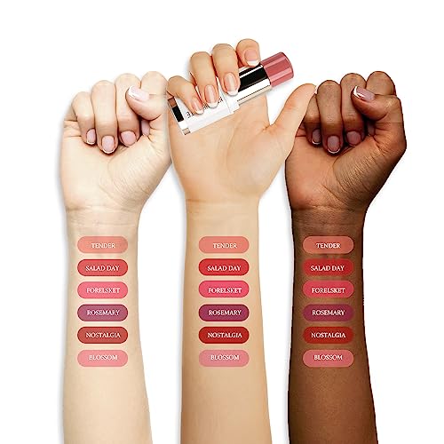 MYMERRY Blush Stick, Cream Blush for Cheeks and Lip Tint, Dewy Finish, Buildable & Blendable Color, Lightweight & Long-Lasting Formula | Tender-Peach & Angled Blush Brush(0.53fl.oz)
