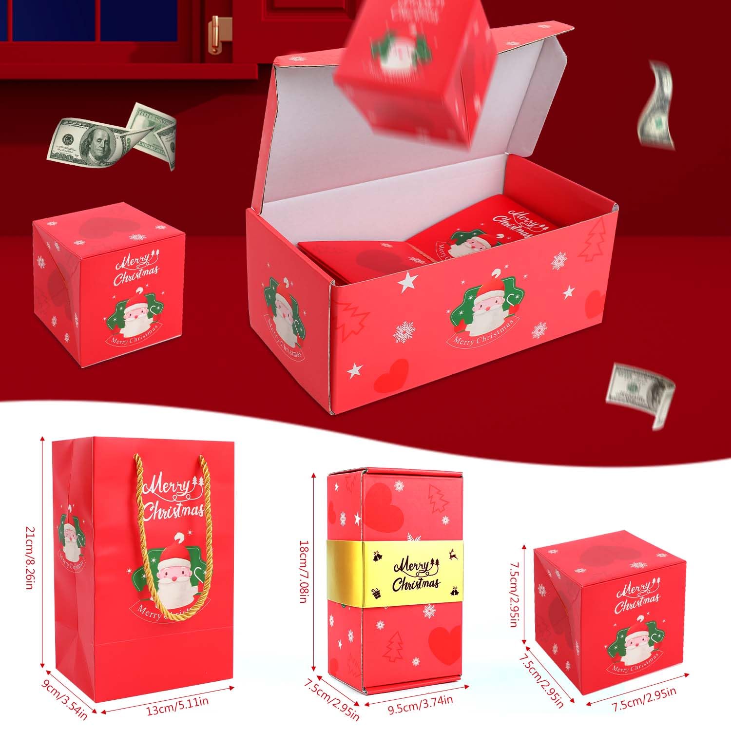 LinTsing Surprise Box Gift Box—Creating The Most Surprising Gift, Merry Christmas Pop-Up Explosion Gift Box, Creativity Folding Bouncing Red Envelope Gift Box (12PCS, Red MERRY CHRIXTMAS)
