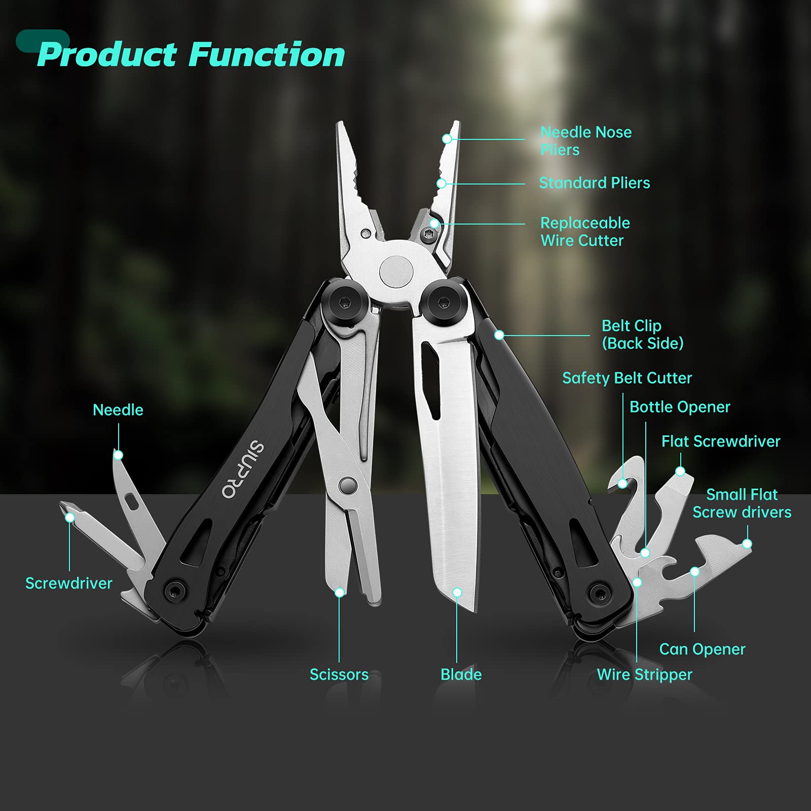 SIUPRO Multitool Pocket Knife, Multi Tool Pliers with Clip for Men and Women, Valentines Day Gifts for Him Boyfriend, Multipurpose Utility Tactical Scissors for Camping, Survival