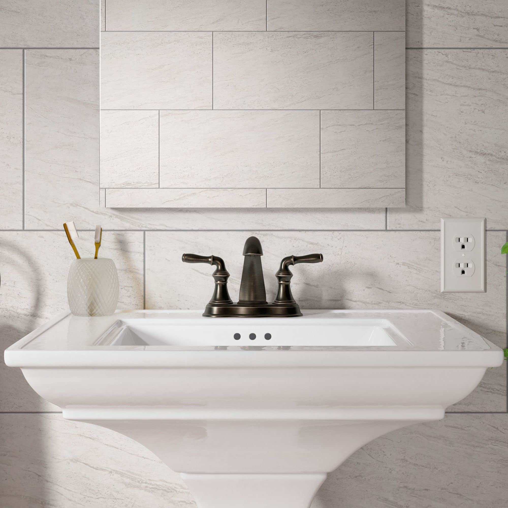 KOHLER 393-N4-BN Devonshire Centerset Bathroom Faucet with Pop-Up Drain Assembly, 2-Handle Bathroom Sink Fuacet, 1.2 GPM, Vibrant Brushed Nickel