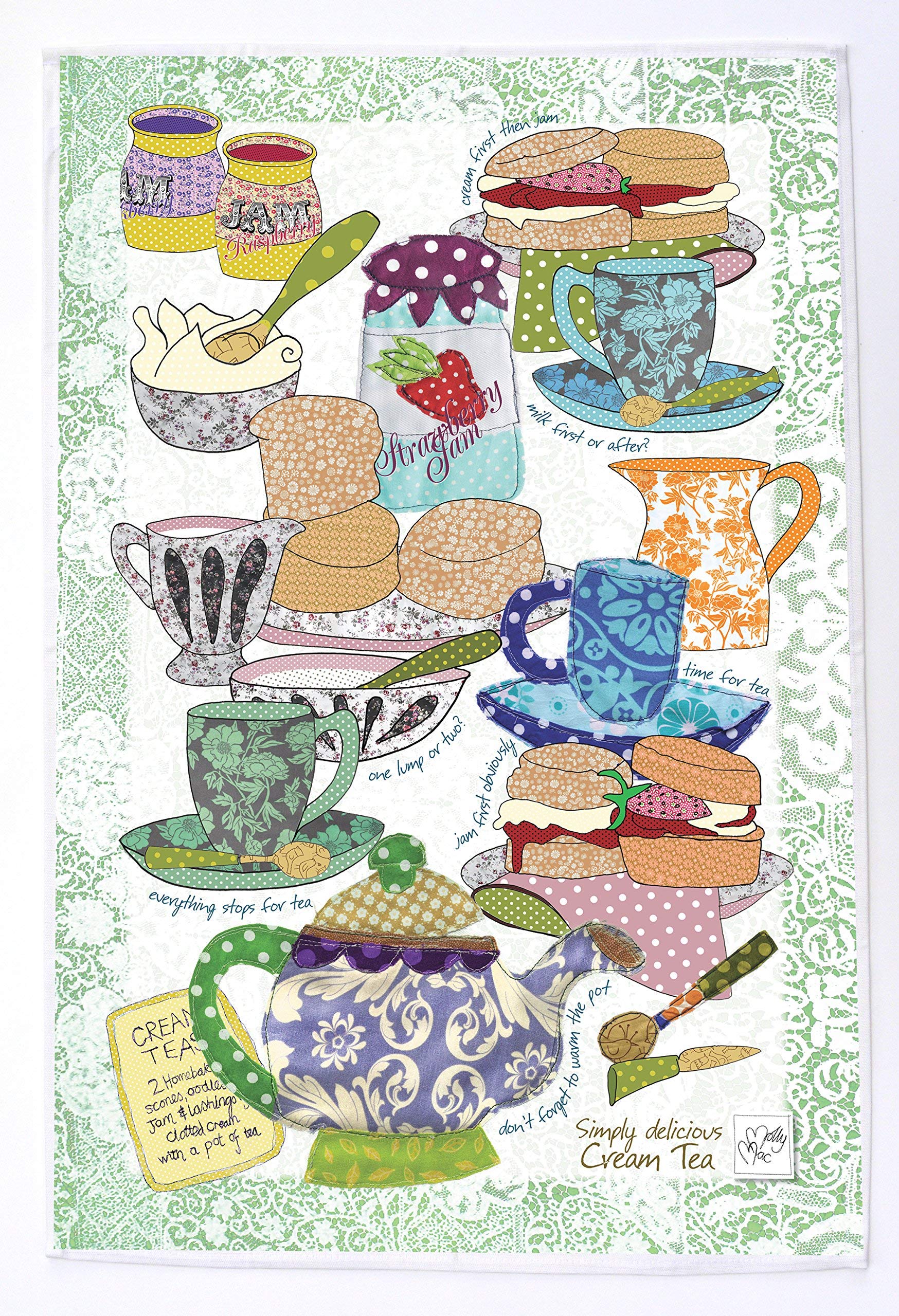 MollyMac | British Cream Tea Dish Towel | Decorative Bar Towel | Soft Absorbent Dish Cloth | Kitchen Decor | Gift for Dinner Party Birthday New Home | Made in UK | 28”x18” 100% Cotton Tea Towel