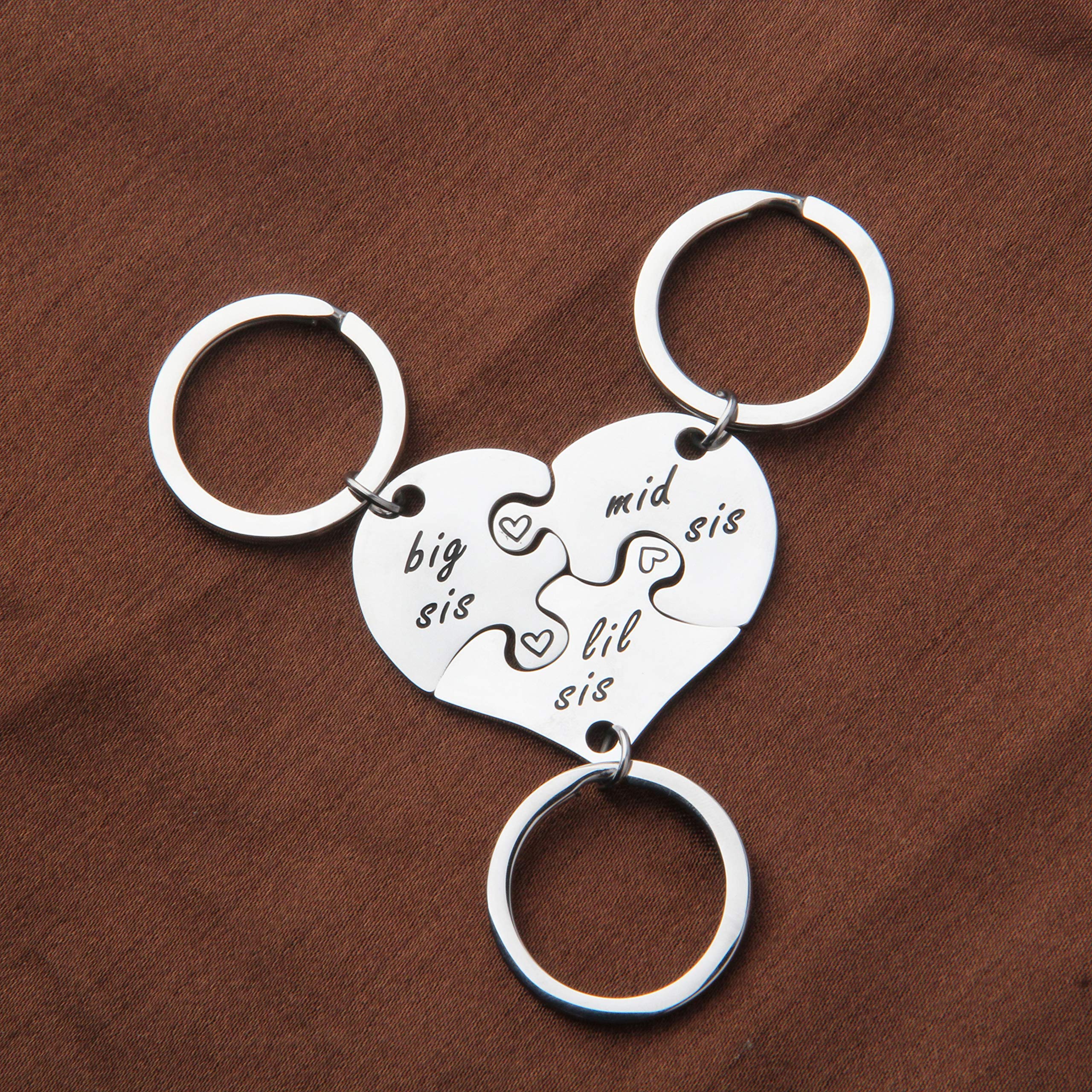 MAOFAED 3 Pieces Sisters Keychains Set Big Sis Mid Sis Lil Sis Matching Set 3 Sisters Gift Big Middle Little Sisters Gift