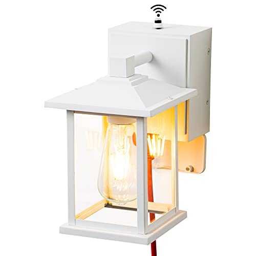 OUPAVOCS Outdoor Lights with GFCI Outlet, Dusk to Dawn Front Porch Lights, Waterproof Exterior Light Fixture, Mate White Outdoor Wall Sconce Wall Mount Outside Patio Lights for House, Garage