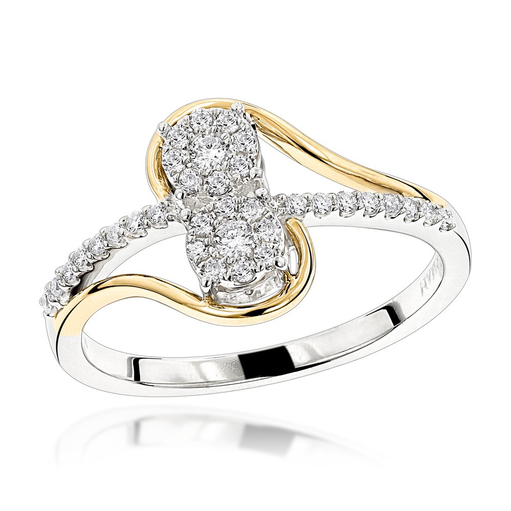 Luxurman Love & Friendship 14K 2 Cluster Natural 0.25 Ctw Diamond Ladies Ring (White & Yellow Gold Size 7)